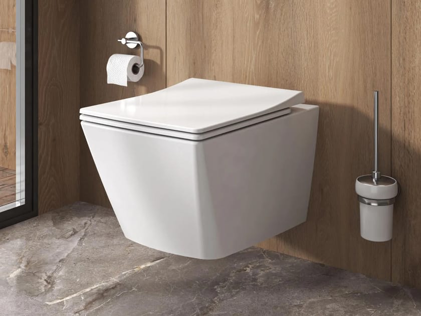 SOLID Rimless wall-hung toilet with bidet By Kaleseramik