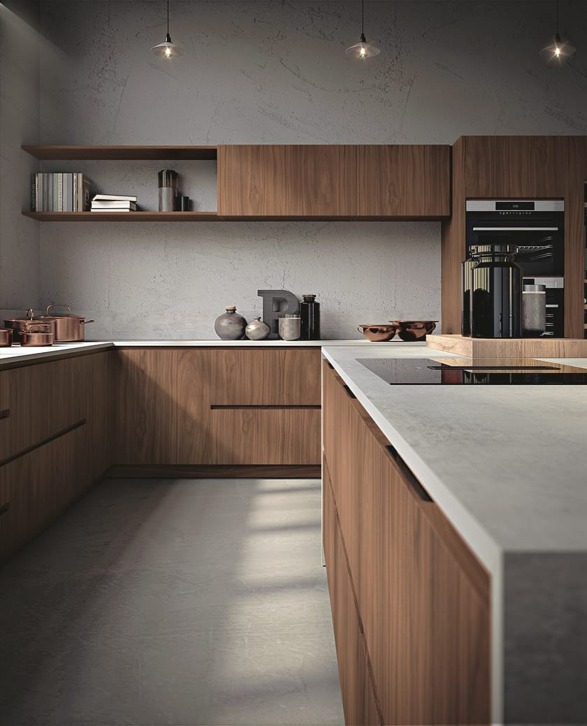 LA CUCINA Wood veneer kitchen with integrated handles By Riva 1920 ...