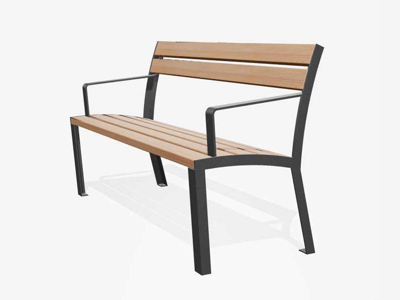 LA STRADA Steel and wood bench with back By miramondo