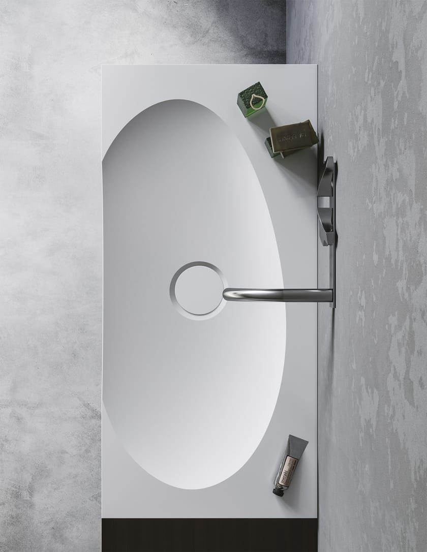 Oval Meridian Solid Surface® washbasin with integrated countertop LAGOON-01 By Le Projet