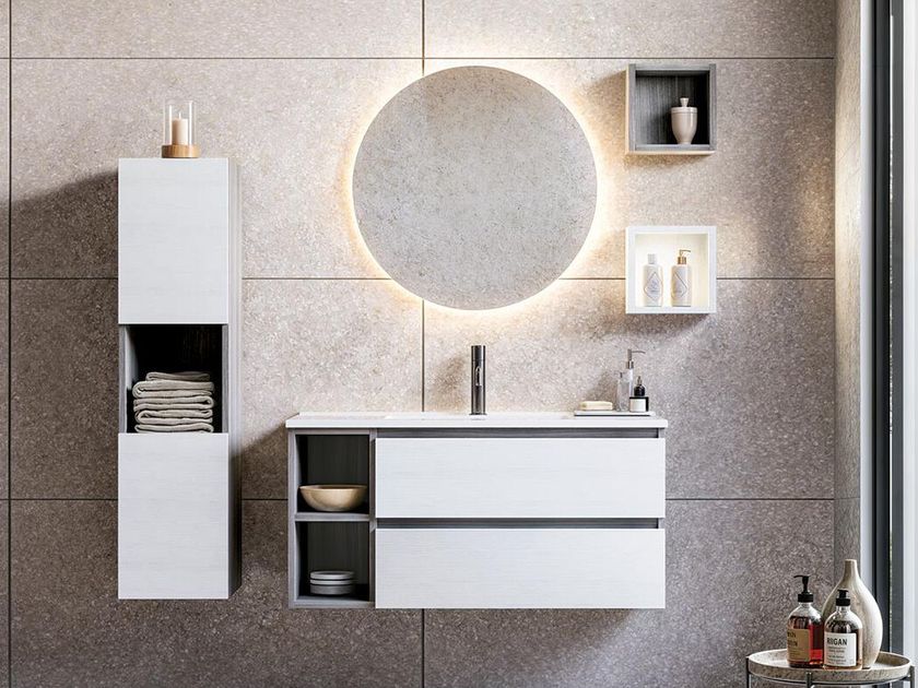 CUBIK 02 Wall-mounted wooden vanity unit with cabinets By LEGNOBAGNO