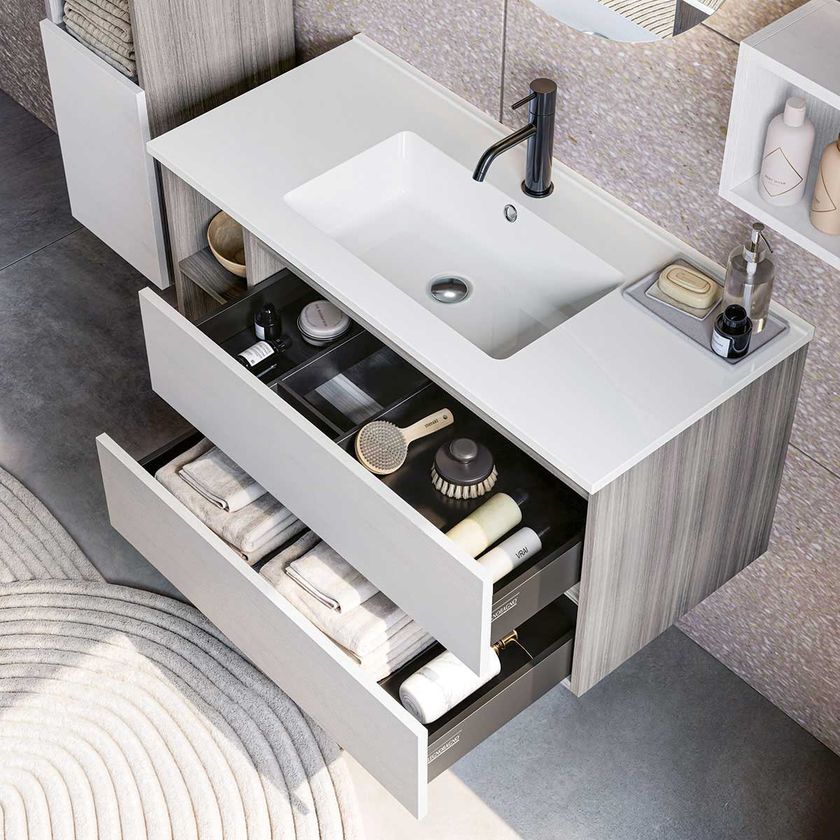 CUBIK 02 Wall-mounted wooden vanity unit with cabinets By LEGNOBAGNO