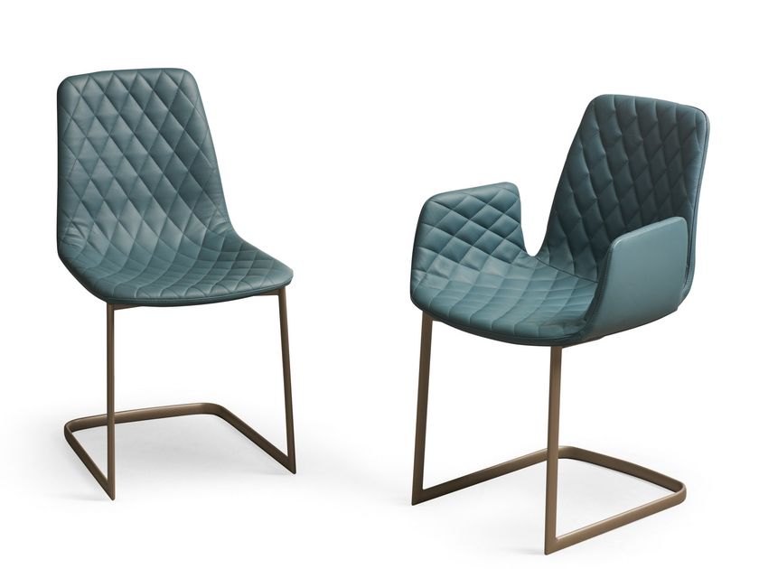 LENNY Cantilever upholstered leather chair with armrests By EFORMA