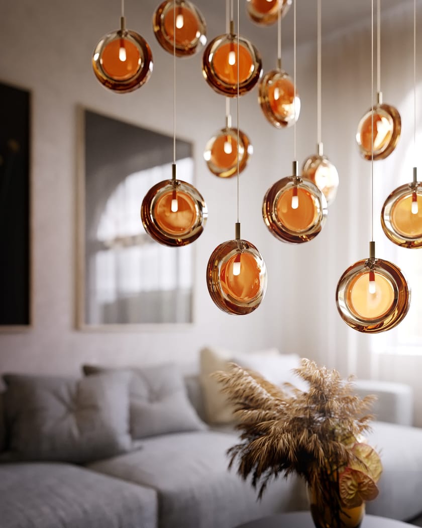 Handmade glass pendant lamp LENS AMBER Lens Collection By bomma design ...