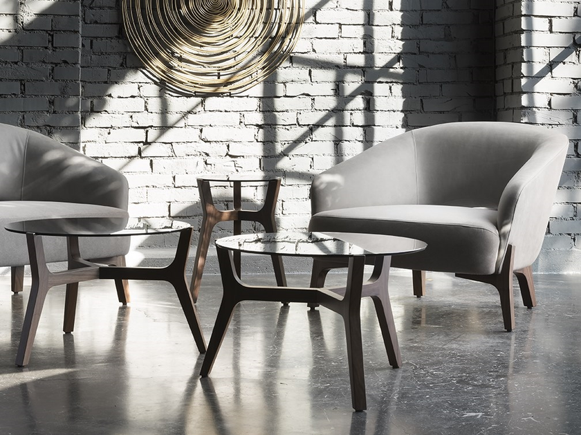 LIBRA Round wood and glass central coffee table By Tonon | design ...