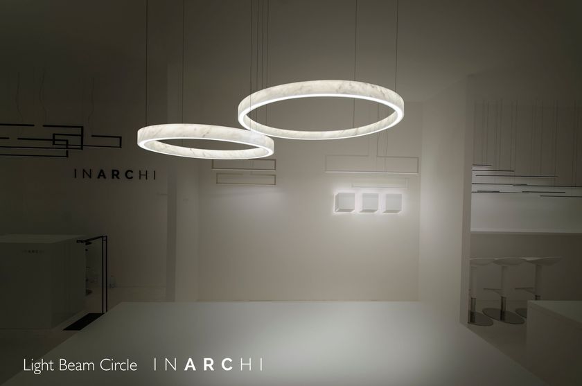 LED Carrara marble pendant lamp LIGHT BEAM CIRCLE By Inarchi