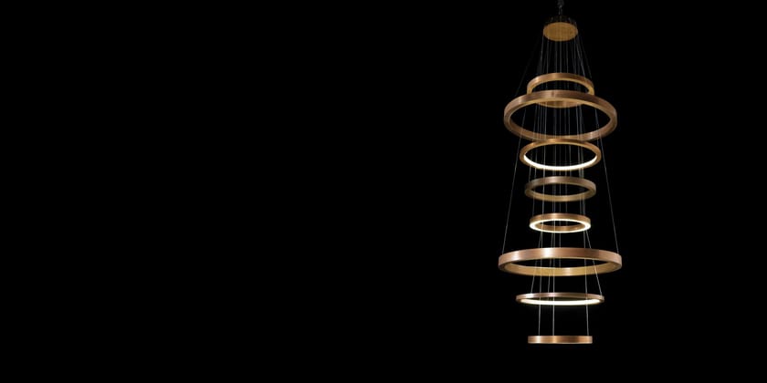 LED brass pendant lamp LIGHT RINGS By Henge design Massimo Castagna