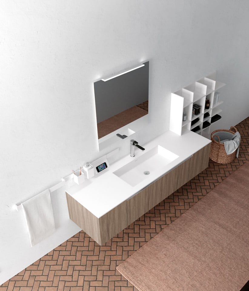 Mobile lavabo laccato in legno con specchio LINEA 06 - Archeda