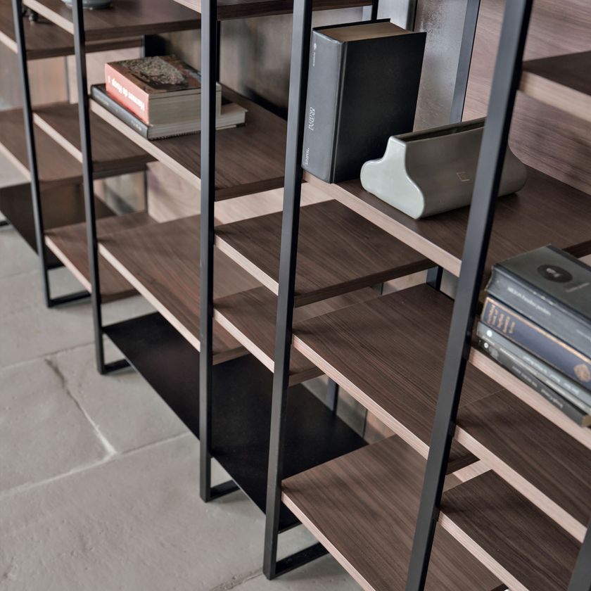 ARYA Open sectional iron and walnut bookcase By CorteZari | design ...