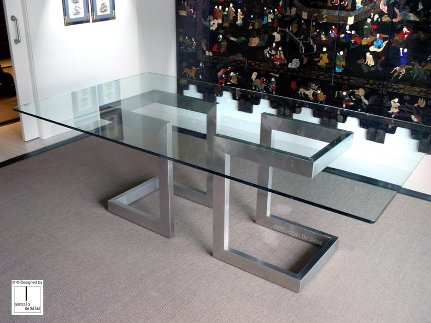 LISA Rectangular glass and iron dining table By Gonzalo De Salas
