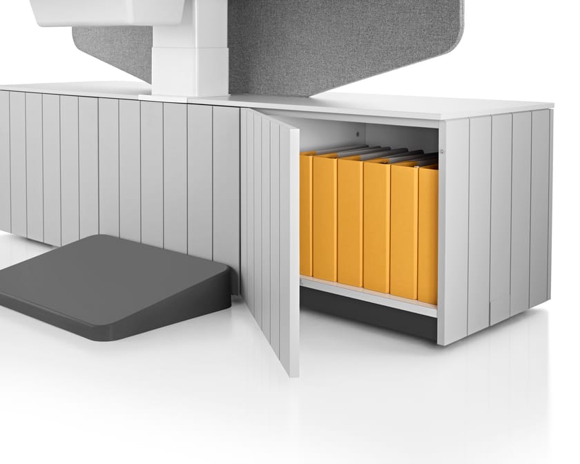 LOCALE Height-adjustable sectional office desk with shelves By Herman ...