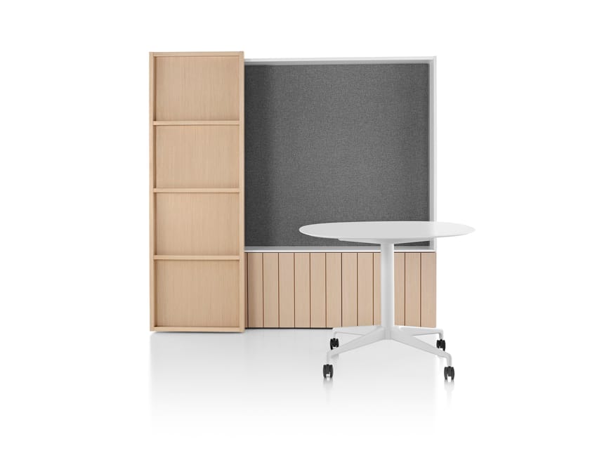 LOCALE Height-adjustable sectional office desk with shelves By Herman ...