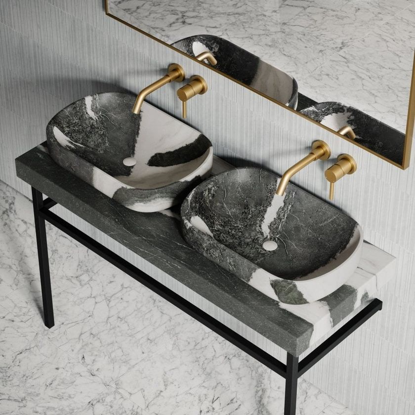 LOMAZZO | Natural stone washbasin countertop Double Panda marble ...