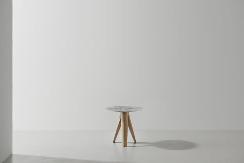 LUNA Round marble and wood high side table By District Eight