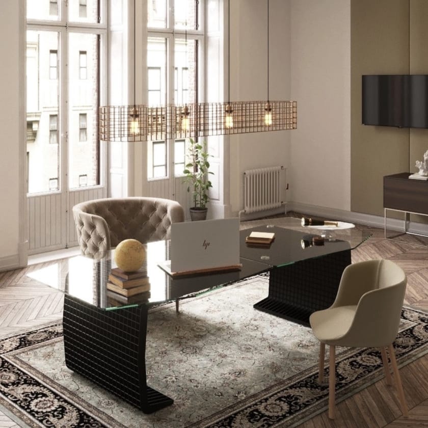 LUXURY Rectangular glass and steel meeting table By Cobermaster Concept