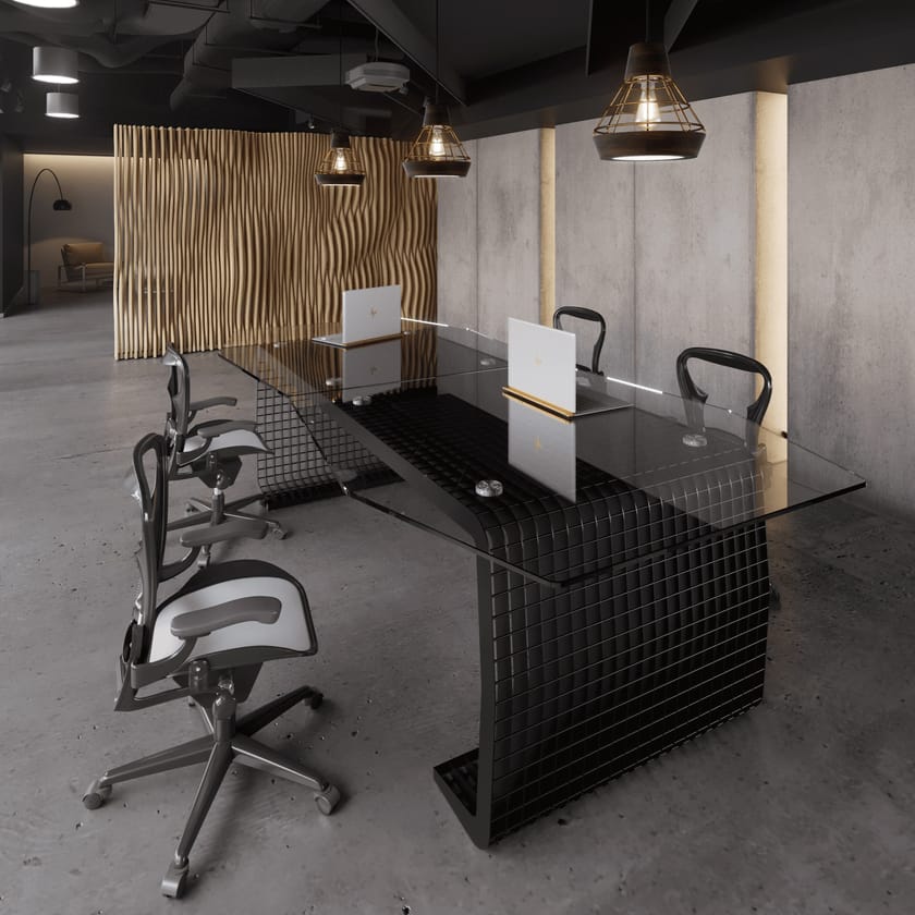 LUXURY Rectangular glass and steel meeting table By Cobermaster Concept