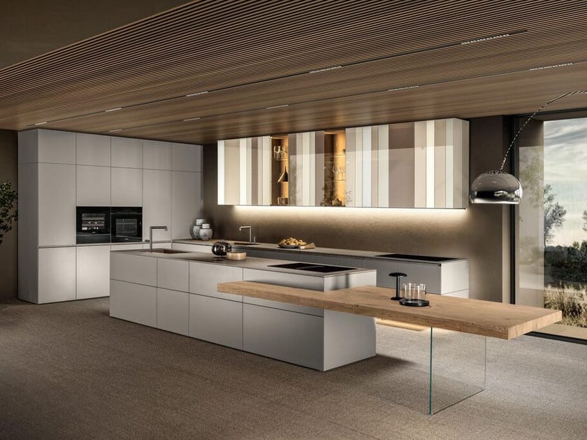 N.O.W KITCHEN 2828 Wood and glass kitchen without handles with island ...