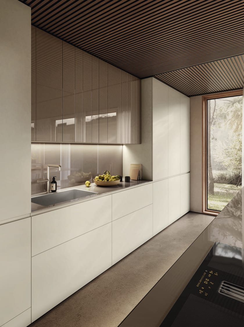 N.O.W KITCHEN 2832 Wood and glass kitchen without handles with island ...