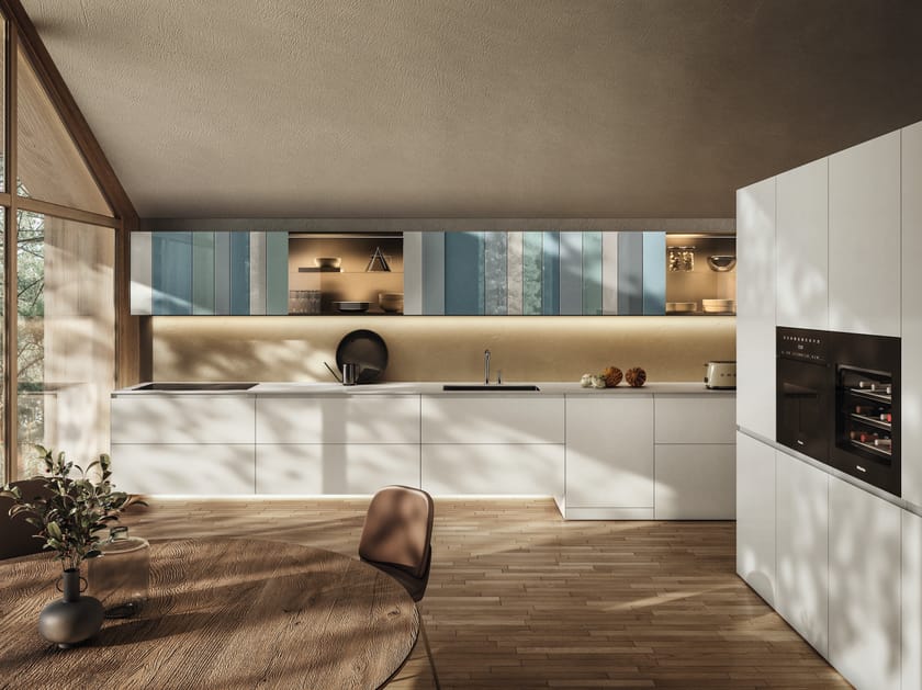 N.O.W KITCHEN 2833 Linear wood and glass kitchen without handles By Lago