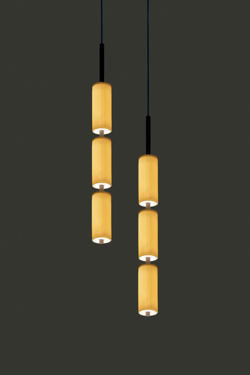 CASCADE CYLINDER LED handmade porcelain pendant lamp By Lladró