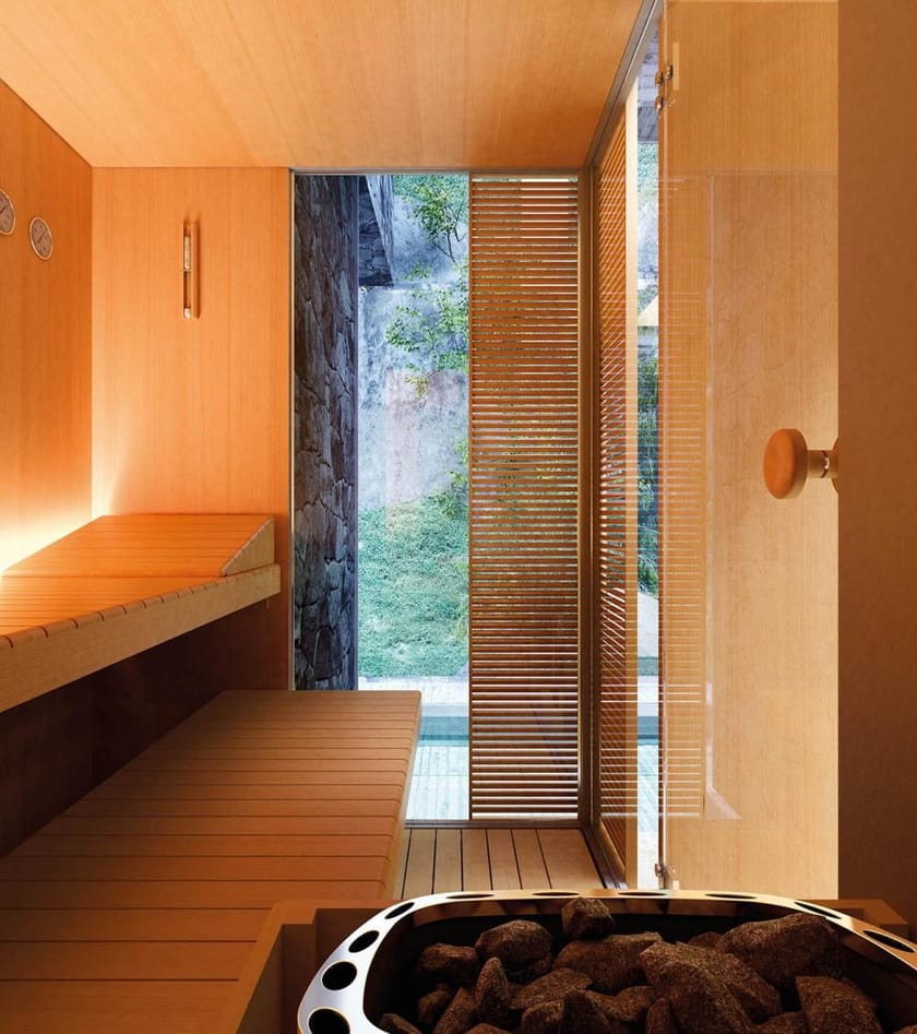 Finnish sauna with shower MEMO By Glass1989 design Luca Nichetto