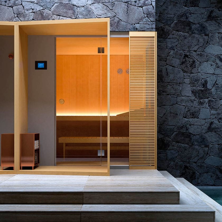 Finnish sauna with shower MEMO By Glass1989 design Luca Nichetto