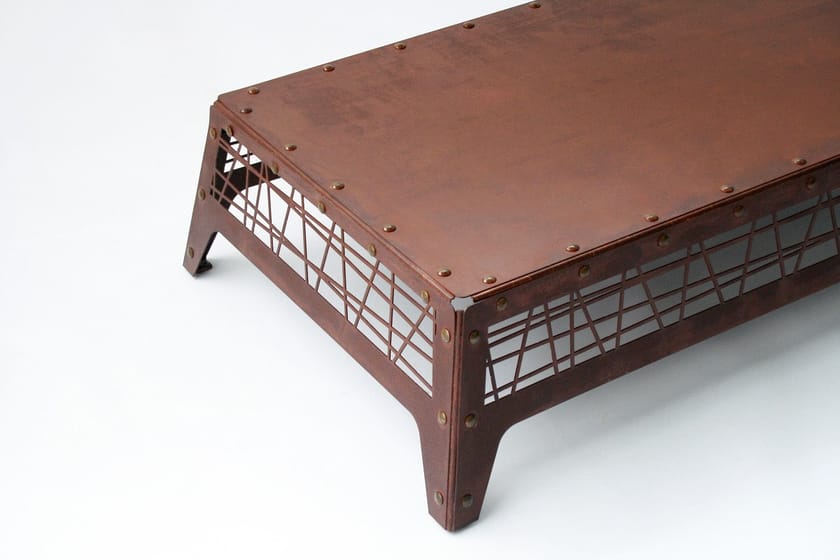 MIKADO Rectangular Corten™ garden side table By TrackDesign