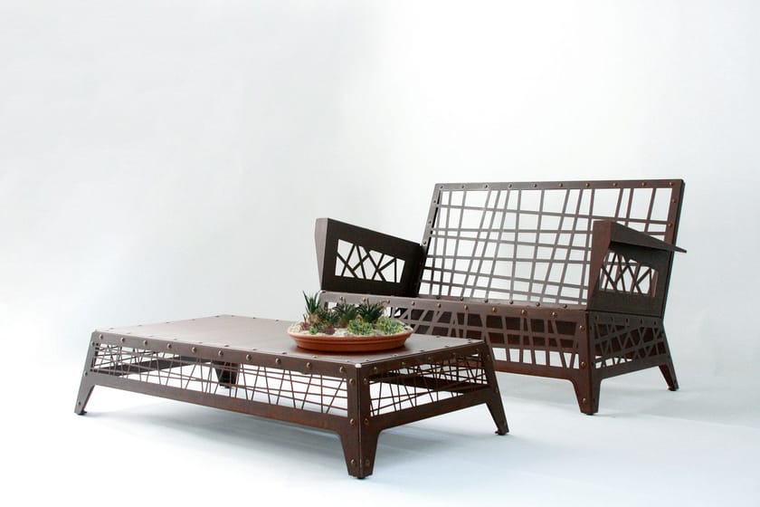 MIKADO Rectangular Corten™ garden side table By TrackDesign