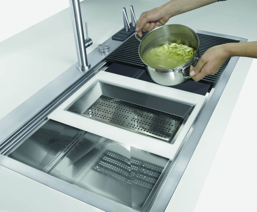 Single flush-mounted stainless steel sink MILANO 968x400 FT C/BANC.RUB ...