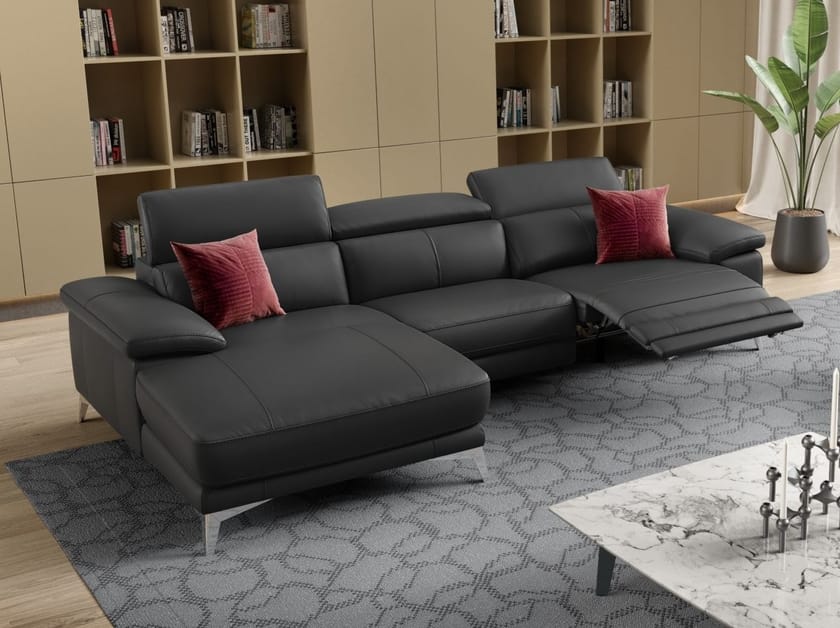 MILANO Sofá de cuero con chaise-longue By Sofanella