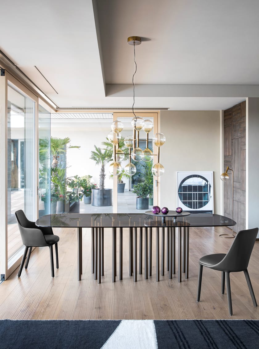 MILLE Barrel-shaped glass and steel table By Bonaldo | design Bartoli ...