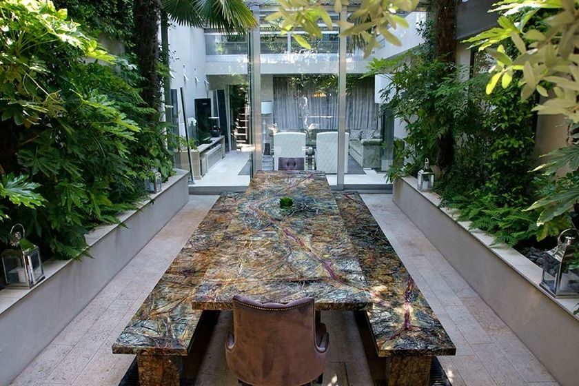 Rectangular marble garden table MIRACH By Samuele Mazza Outdoor