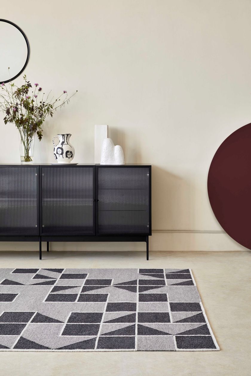 Handmade rectangular wool rug with geometric shapes MODICA GREY Kilim ...