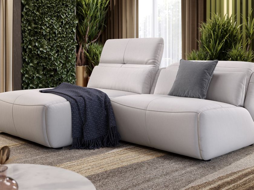 MODICA Leather sofa with chaise longue By Sofanella