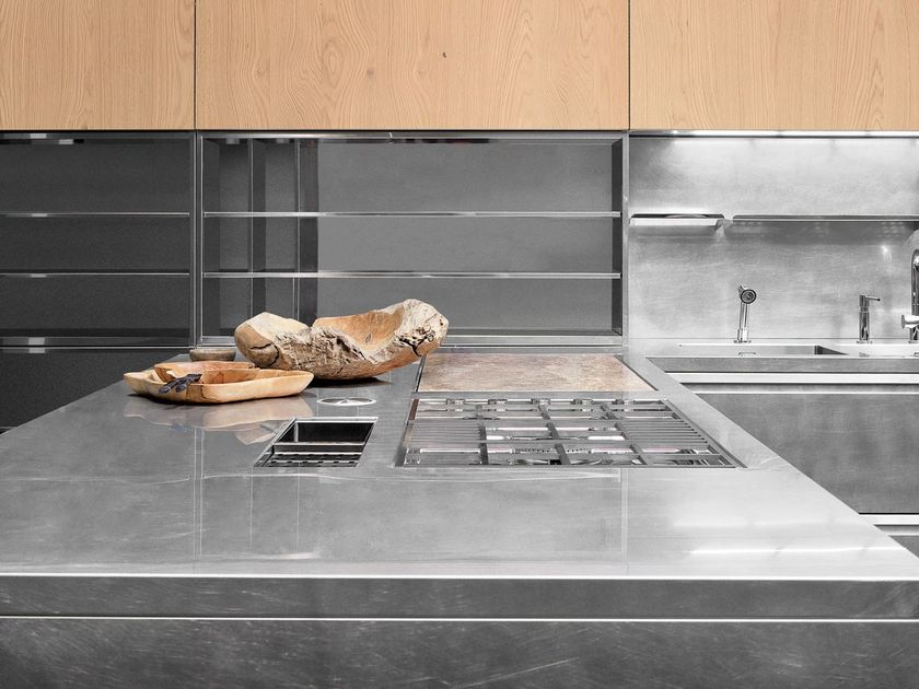 Stainless steel kitchen with island MONOLIT 90° INOX HAND-BRUSHED By ...