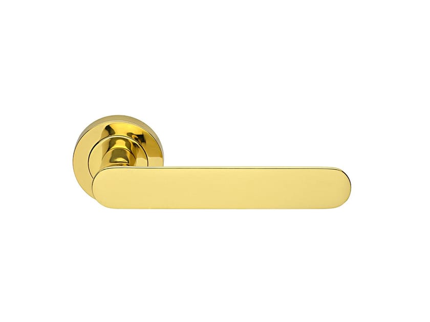 ROUND Brass door handle on rose with lock By Manital