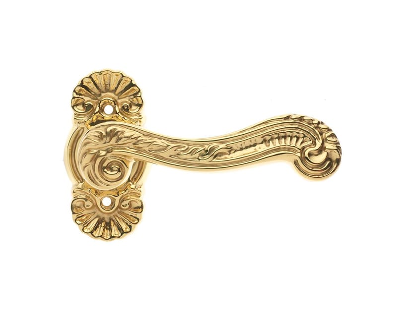 VICTORIA Brass door handle with lock on rose By Manital