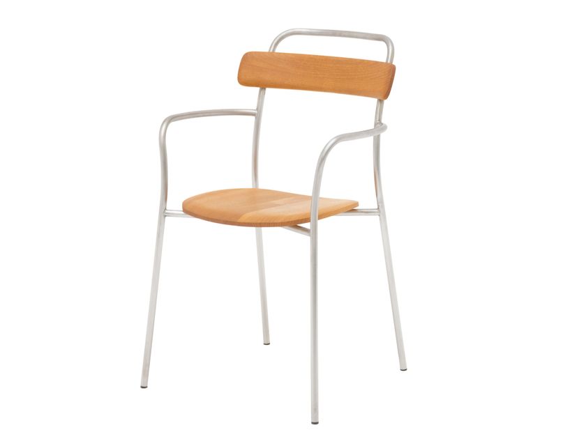 MC16 FORCINA Stainless steel and wood garden chair with armrests By ...