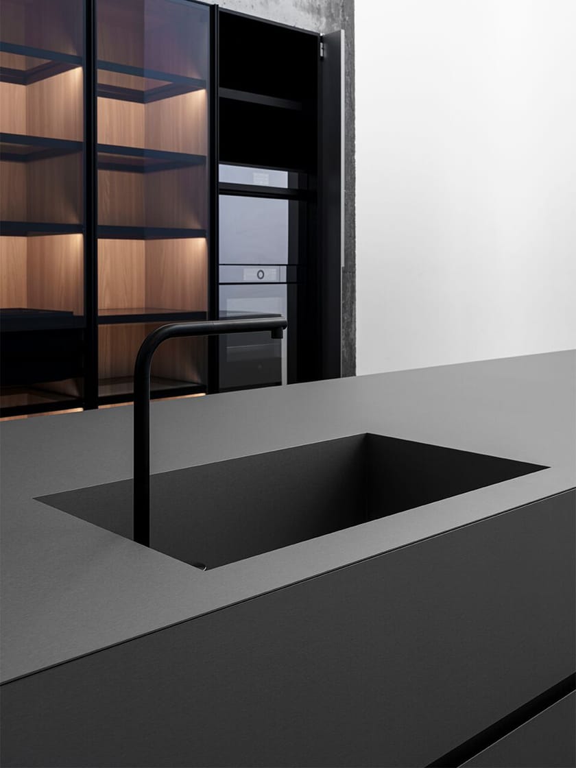 M3 Custom steel kitchen without handles with island By Minimal