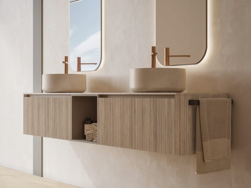 INFINITY ROUND 2 Wall-mounted HPL vanity unit with mirror By Mobilcrab