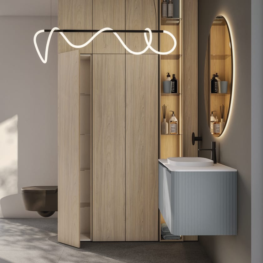 INFINITY ROUND 3 Single wall-mounted HPL vanity unit with mirror By ...