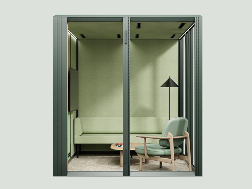 MODULAR MEET 2x2 Acoustic glass and aluminium office booth By Mute