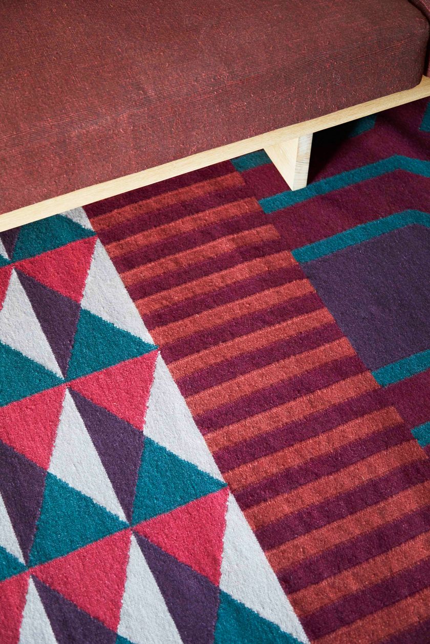 Rectangular wool rug with geometric shapes NDEBELE RED Ndebele ...