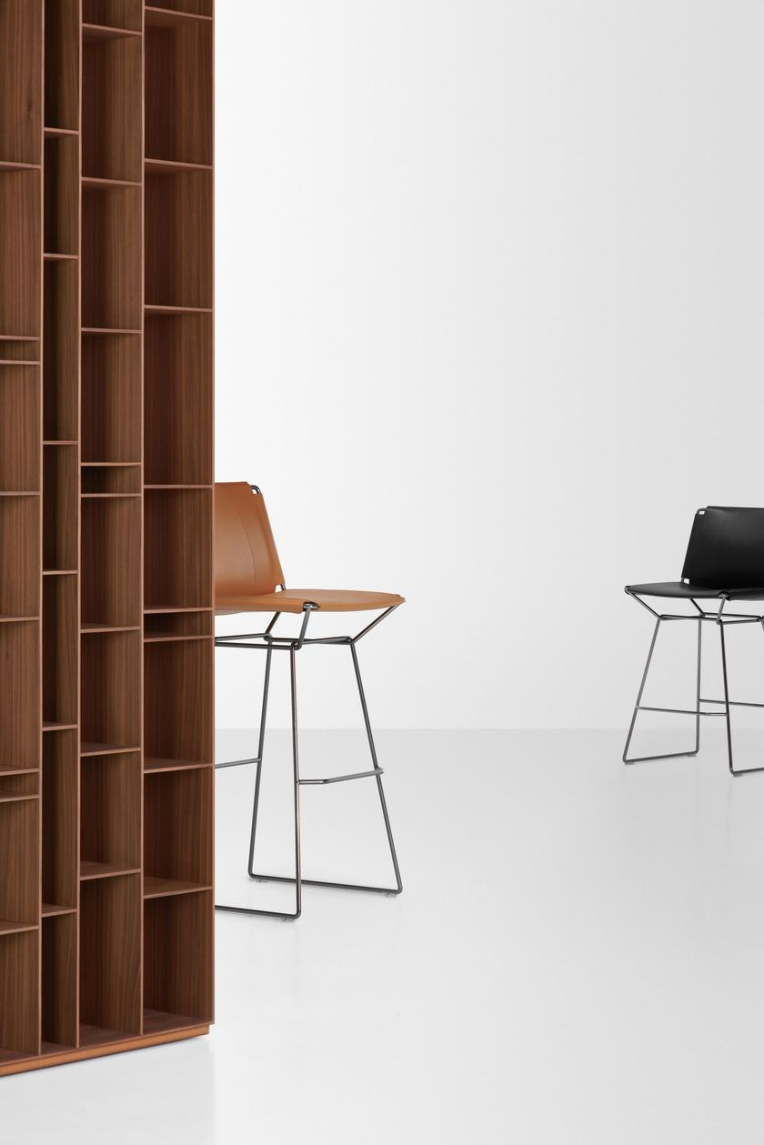 NEIL LEATHER Sled base tanned leather stool with footrest By MDF Italia ...