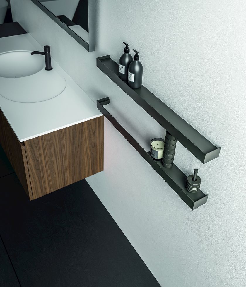 NEROLAB Wall-mounted wood veneer vanity unit with mirror By Cerasa