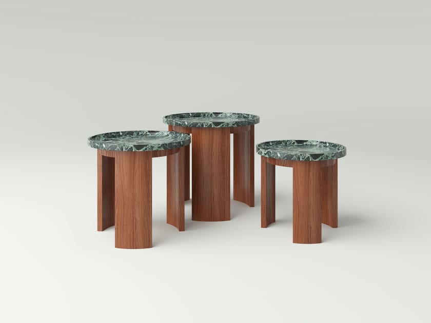 MAMOUNIA Round walnut coffee table with stone top By NITZAN HOME