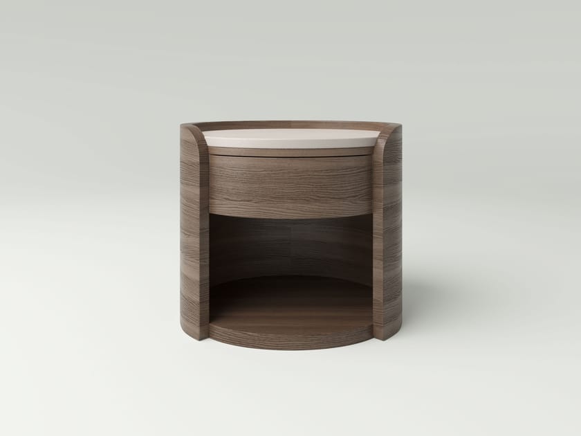 RONDE Oval oak bedside table with stone top By NITZAN HOME