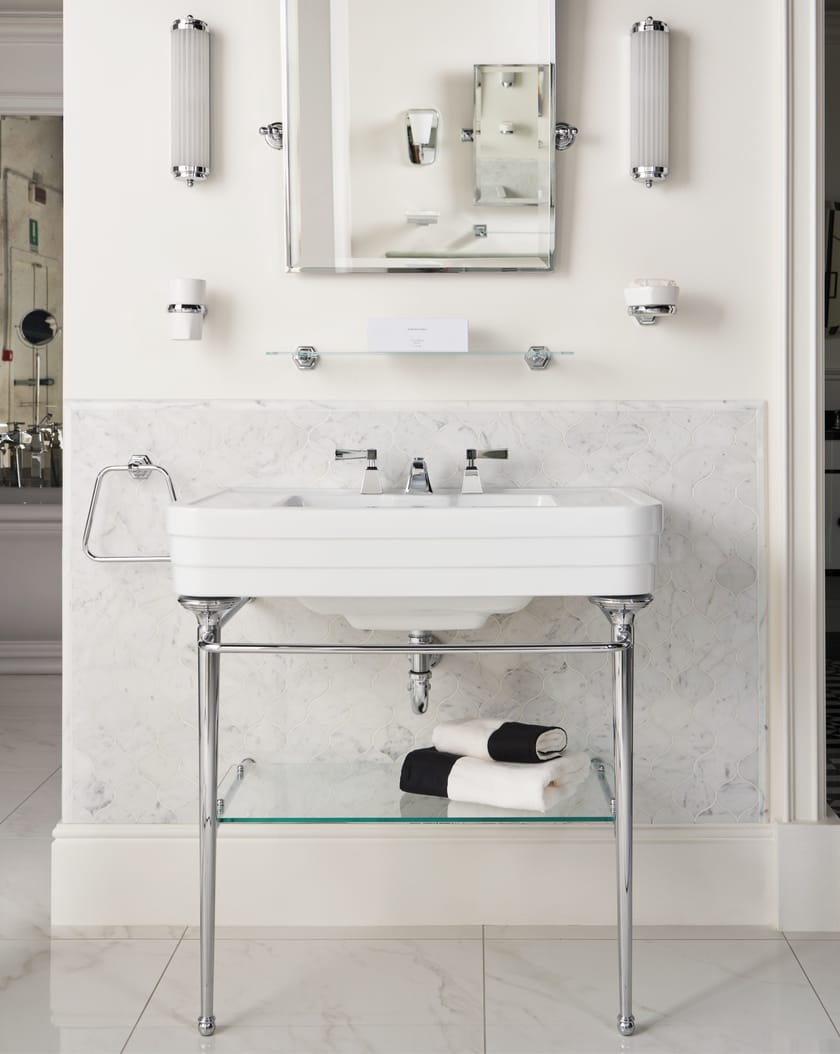 NOBEL Floor-standing brass console sink with towel rail By Devon&Devon