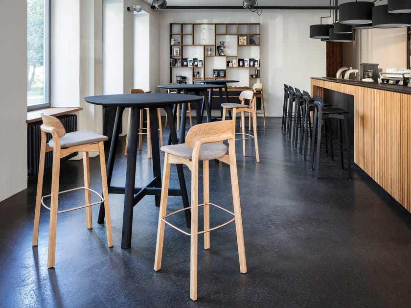Solid wood barstool with footrest NONOTO BAR By ZEITRAUM design Läufer + Keichel