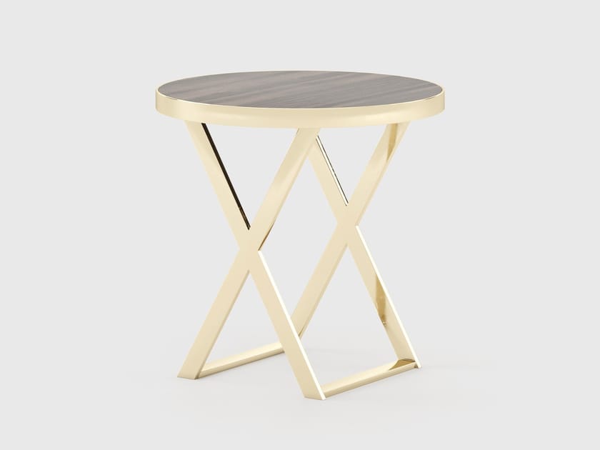 NOTTINGHAM | Coffee table Round stainless steel and wood coffee table ...